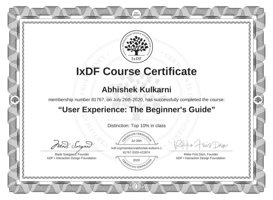 Abhishek Kulkarni’s Course Certificate: Become a UX Designer from ...
